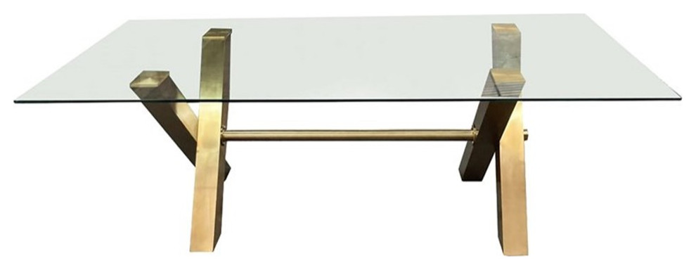Modrest Dandy 86.5" Modern Glass & Stainless Steel Dining Table in Gold ...