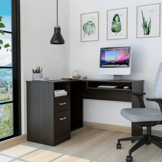Thorpe Black L Shaped Computer Desk - Transitional - Desks And Hutches ...