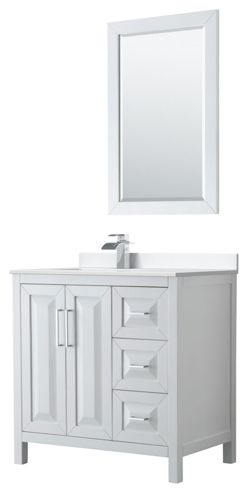 Daria 36" Single Vanity, White, White Marble Top, Chrome Trim, 24 ...