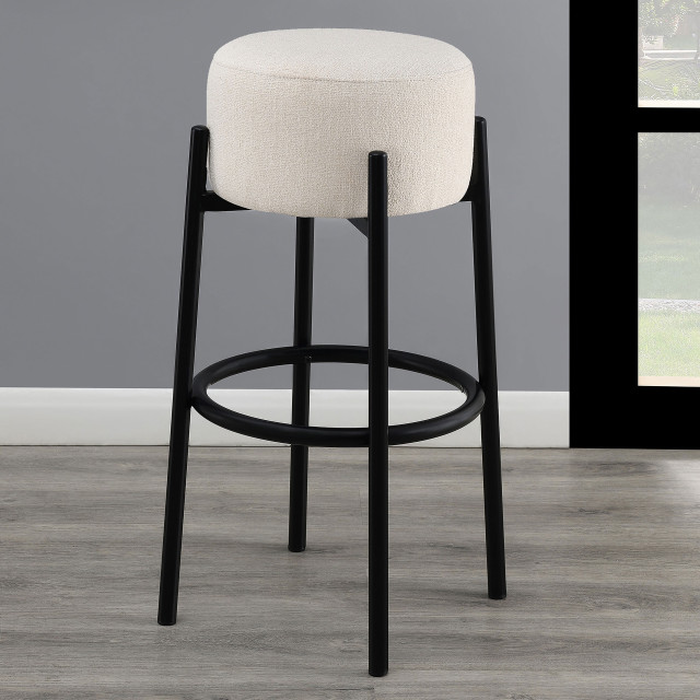 Leonard Upholstered Backless Round Stools White and Black, Set of 2 Bar ...