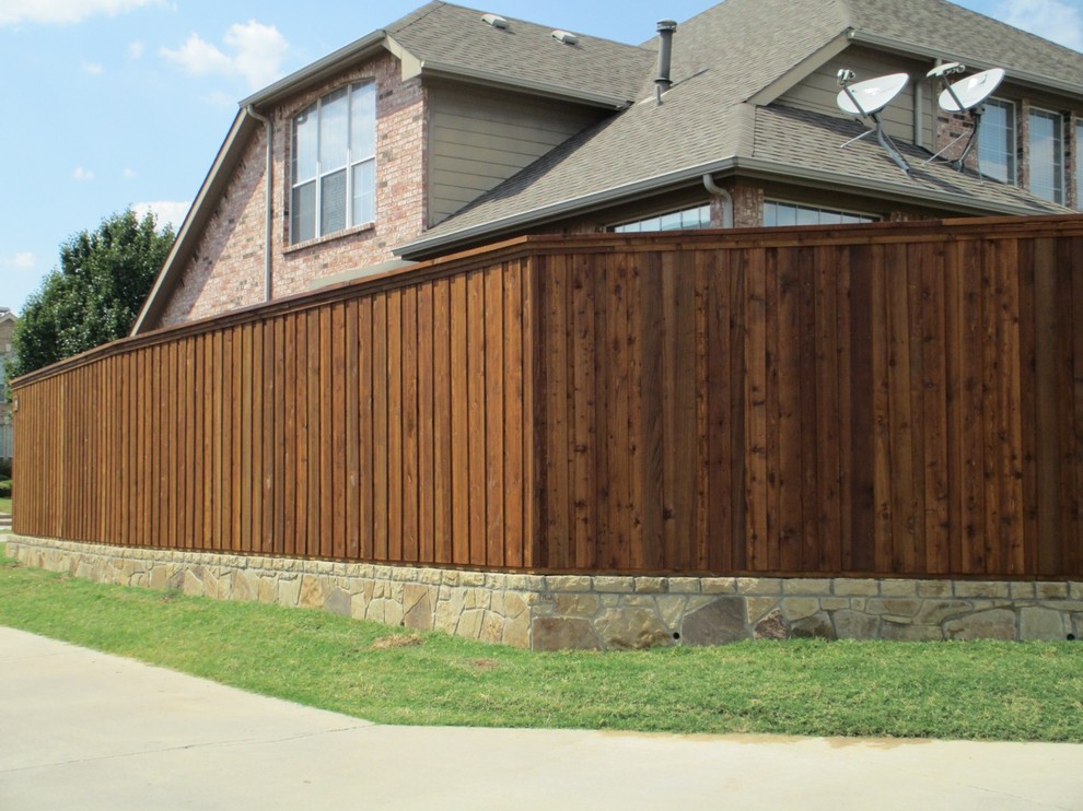 Cap Rail Board On Board Fence Stone Retaining Wall - Dallas - by Texas ...