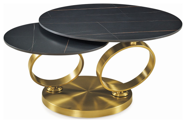 Benzara BM243357 Dual Ceramic Top Coffee Table, Motion Mechanism, Black ...