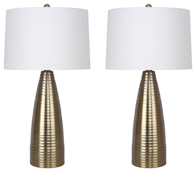 27.75" Plated Gold Metal Table Lamp Ribbed Body, Set of 2 ...