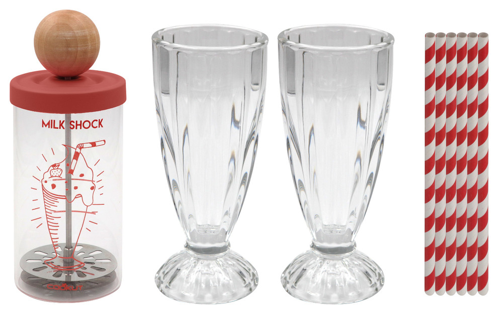 Cookut Milk Shock Glass 20 Ounce Milkshake Maker and 12 Ounce Glass Set ...