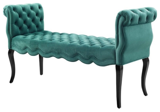 Chesterfield Velvet Bench with Button Tufting and Cabriole Legs ...