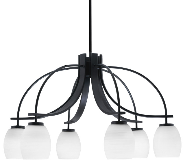 Cavella 6 Light, Downlight Chandelier, Matte Black Finish, 5" White ...