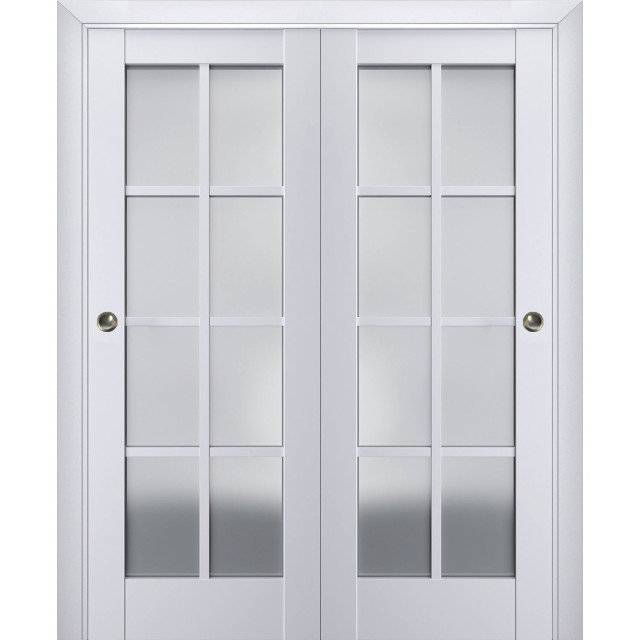 Sliding Bypass Doors, Veregio 7412 White & Frosted Glass, 60"x84" (2 ...