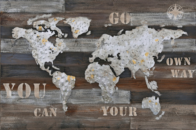Wanderlust Rustic World Map - Contemporary - Prints And Posters - by ...