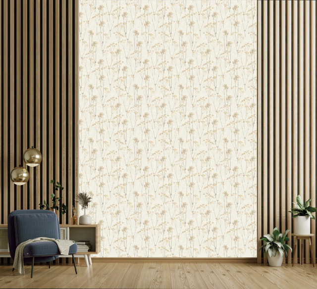 Minimalist Spry Floral Decoration Textured Double Roll Wallpaper ...