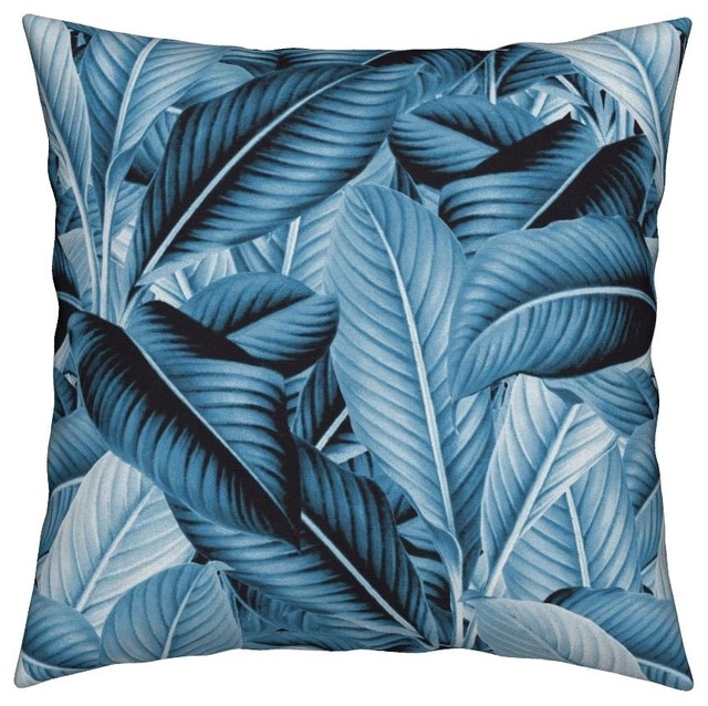 Palm Leaves Botanical Blue And White Tropical Throw Pillow - Tropical ...