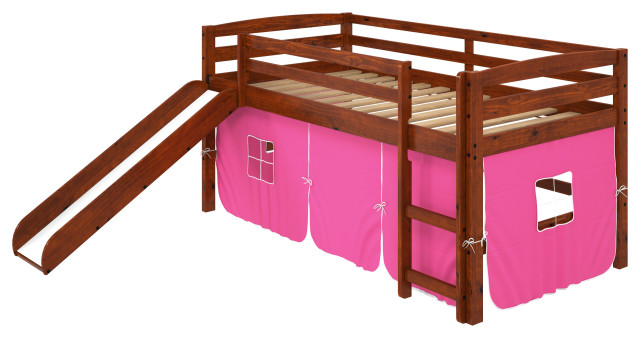 Aria Pink Tent Loft Bed With Slide And Ladder Transitional Loft