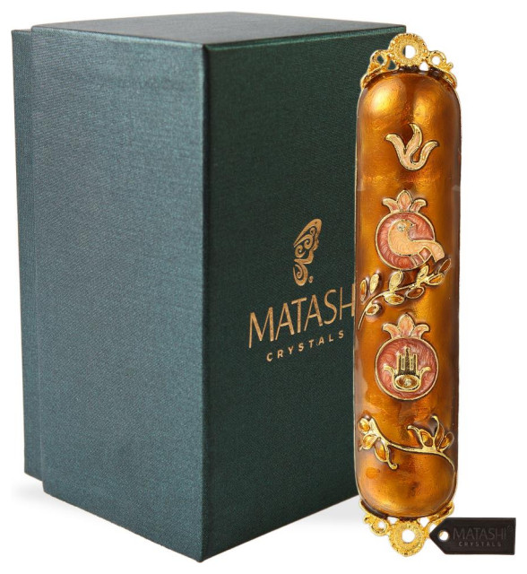 Matashi Hand Painted Enamel Mezuzah With Dove and Hamsa Design With ...