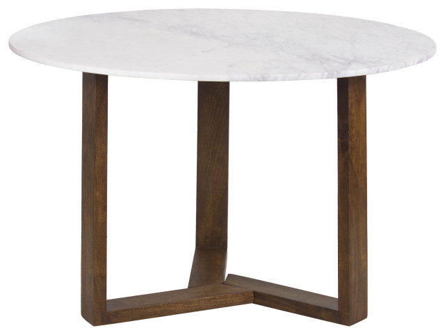 48" Dining Table Chestnut Mango Wood Open Frame White Faux Marble Round ...