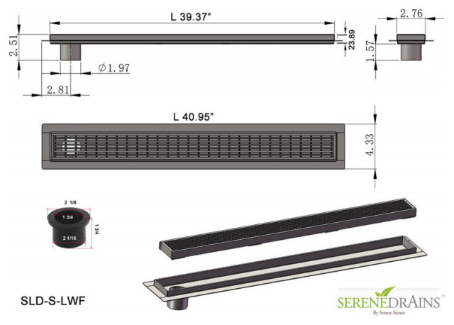 Offset Linear Drain, 40 Inch Side Outlet Linear Drain Complete Set ...