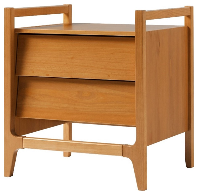 22" Angle-Face Solid Wood 2-Drawer Nightstand - Caramel - Transitional ...