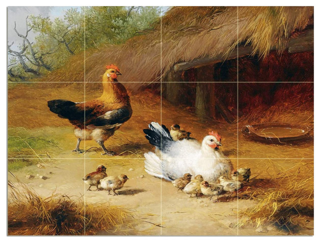 Tile Mural CHICKENS hens fowl poultry birds Backsplash, 4.25" Ceramic ...