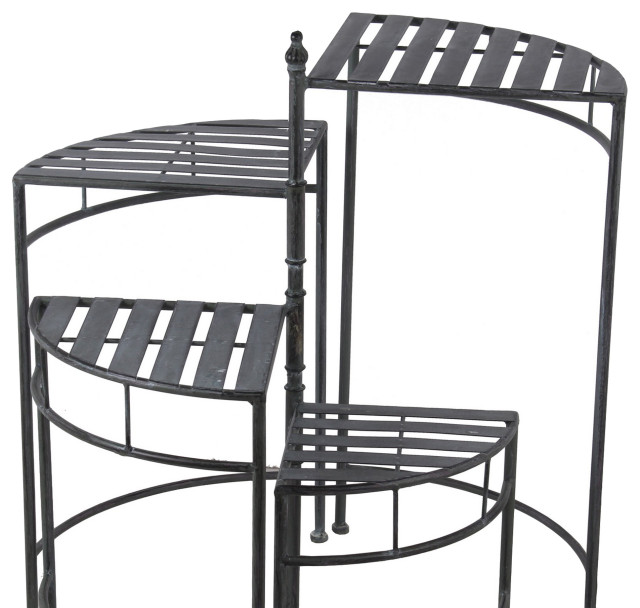 Adjustable 4 Tier Metal Plant Stand with Triangular Slatted Top, Black ...