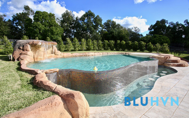 Custom Designed Swimming Pool with Man-made Rock Waterfall - Pool ...
