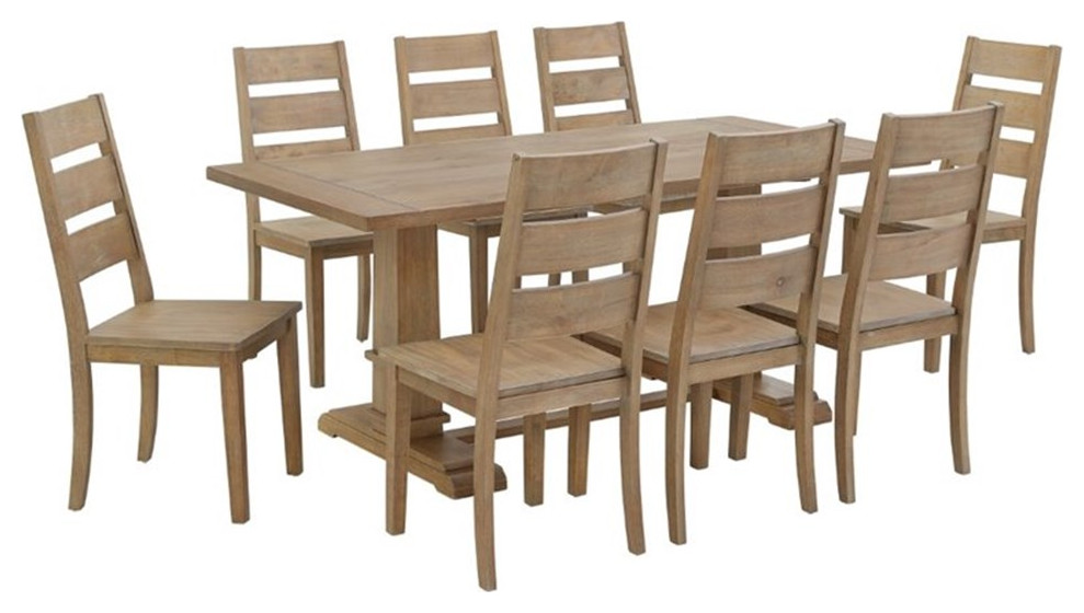 Bowery Hill 9 Piece Modern Farmhouse Dining Set in Rustic Brown ...