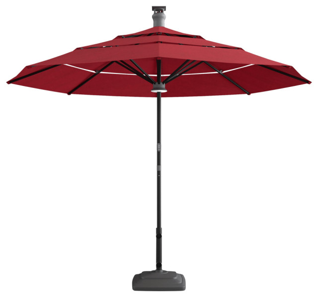 11' Red Sunbrella Octagonal Lighted Smart Market Patio Umbrella ...