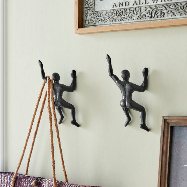 "Wall Climber" Cast Iron Decorative Black Wall Mount Hook, Set of 2 ...