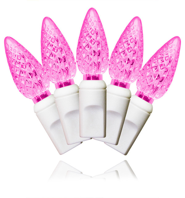 35 C6 Pink LED Lights 4" Spacing On White Wire - Contemporary - Holiday ...