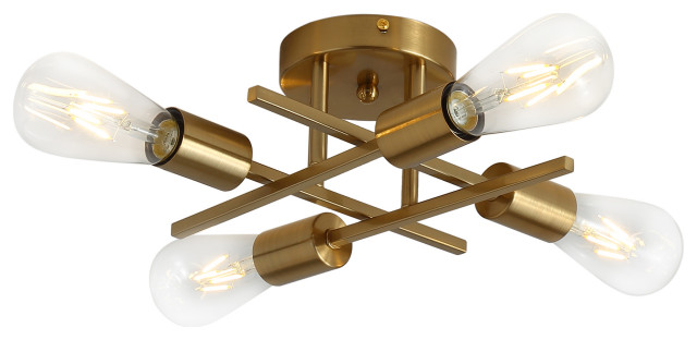 Modern Gold 4-Light Sputnik Design Semi Flush Mount Ceiling Light ...