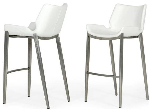Simone Modern White Leatherette Bar Stool, Set of 2 - Contemporary ...