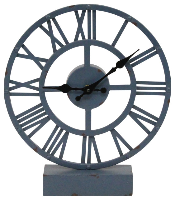 HomeRoots 11.75" Industrial-Style Table Clock With Blue Metal ...