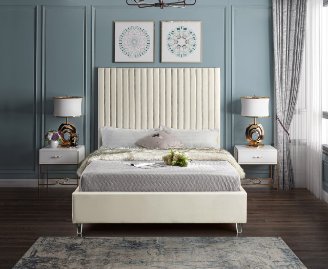 Candace Velvet Bed, Full - Contemporary - Platform Beds - by Meridian ...