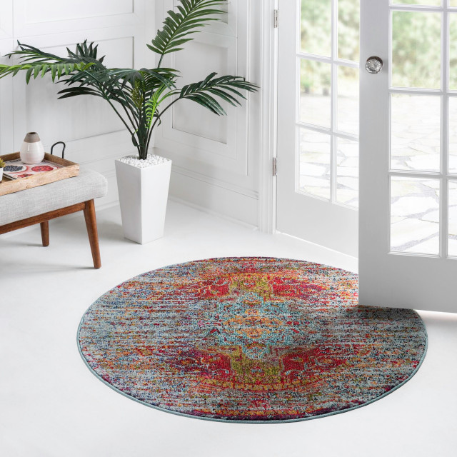 Rug Unique Loom Vita Light Blue Round 8' 0 x 8' 0 - Contemporary - Area ...