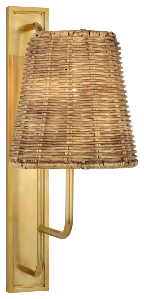 Rui Tall Sconce in Aged Iron with Natural Abaca Shade - Tropical ...