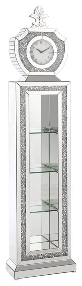 ACME Noralie Wood Frame Grandfather Clock with LED in Mirrored and Faux ...