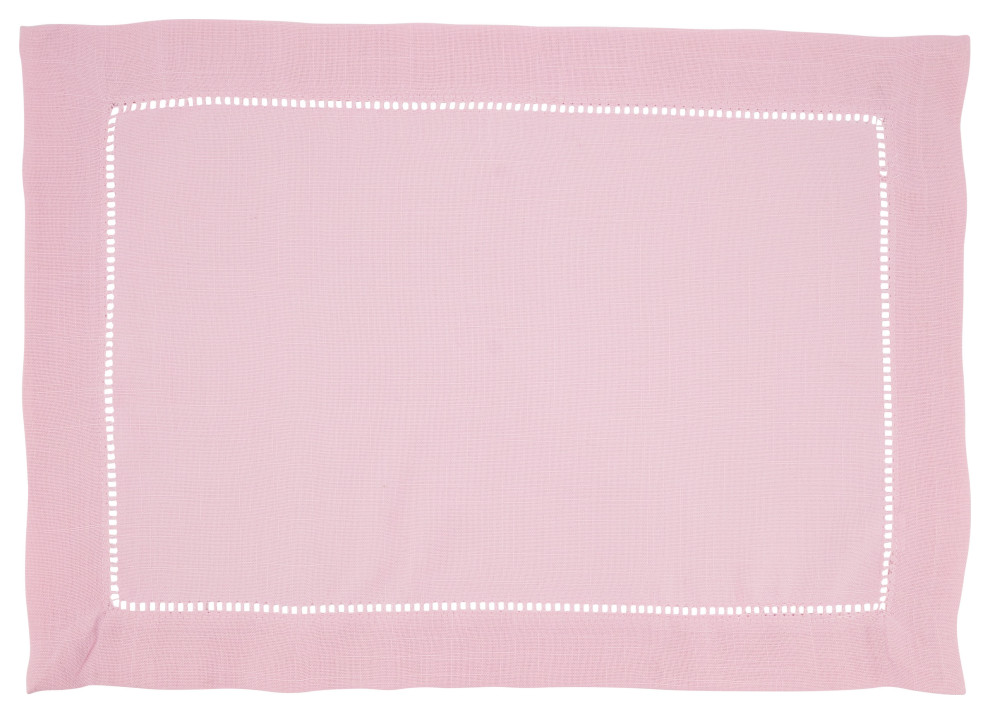 Hemstitched Border Design Table Mats (Set of 12), Pink, 14"x20", 14"x20 ...