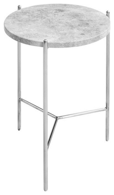 Rosa End Table, Marble With Polished Stainless Steel Frame, Ash Gray ...