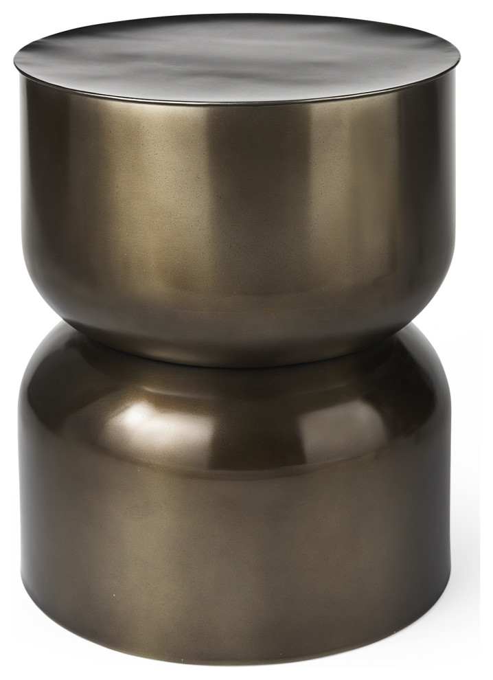 Catriona Dark Gold Metal Round Hourglass-Shaped Accent Table ...