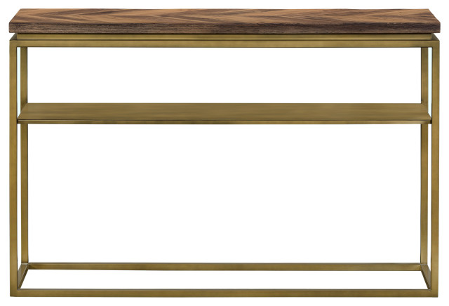 Benzara BM236487 45" Wooden and Metal Console Table, Brown and Brass ...