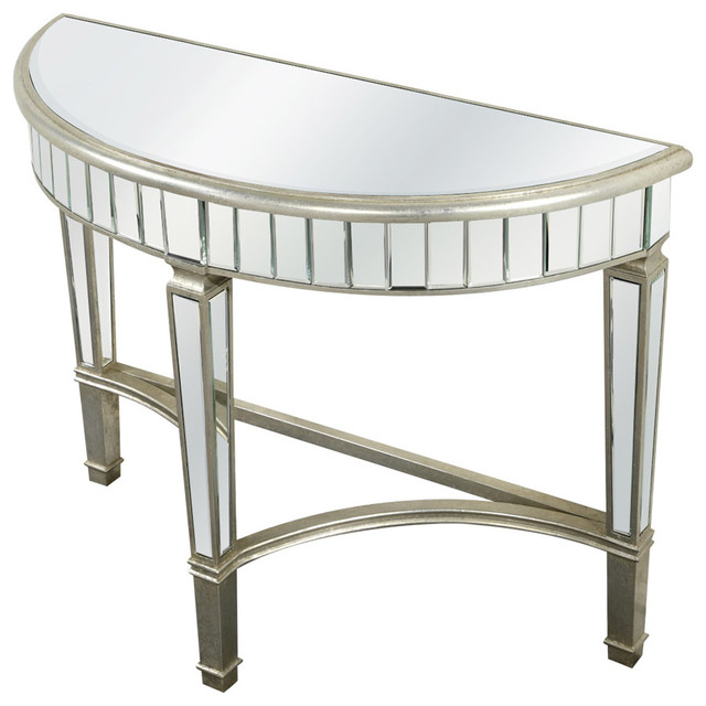 Florentine 42"x16"x32" Mirrored Half Moon Table, Silver - Transitional ...