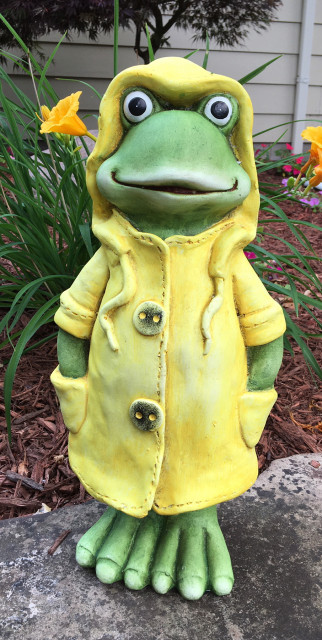 17" Yellow Raincoat Frog - Eclectic - Garden Statues And Yard Art - by ...