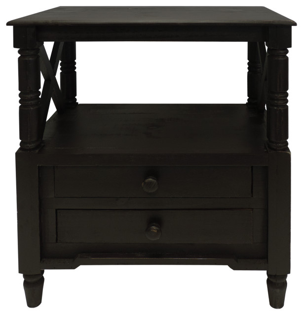 Benzara UPT-205765 2 Drawer Side Accent Table with Spindle Legs, Cherry ...