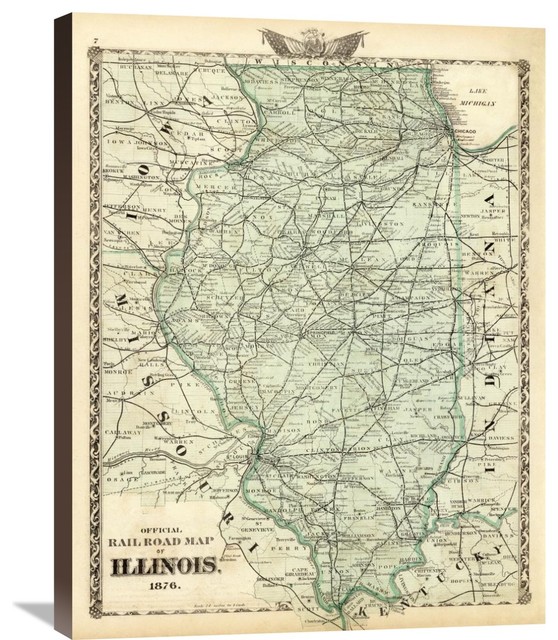 Official Railroad Map Of The State Of Illinois, 1876, 12"x1.5"x16", 23 ...