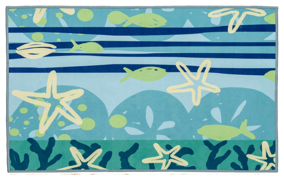 Ocean View Homefires Area Rug Ocean Themed Washable Rug With Fish ...