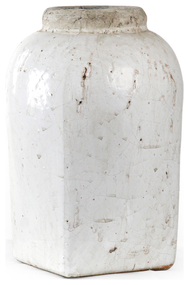 Distressed Ceramic Vase, Off-White, Large - Farmhouse - Vases - by ...