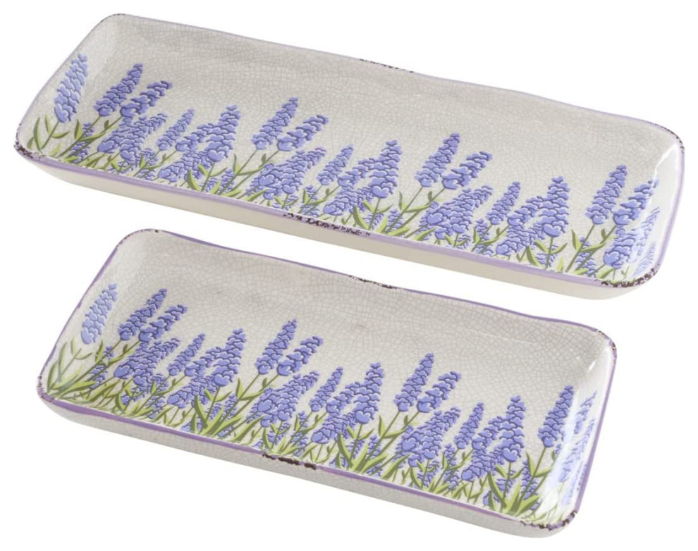 2 Piece Lavender Themed Tray Set, 1 1/4 L x 6 W x 14 1/4 H inches ...