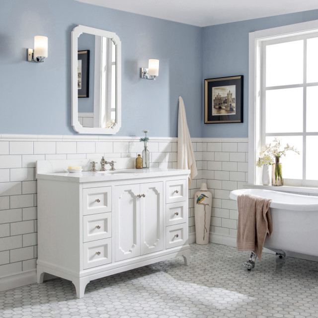 Queen 48,"Single Sink Quartz Carrara Vanity, Pure White - Transitional ...