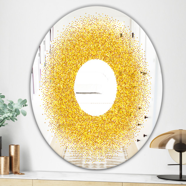Designart Luxury Golden Glitter Round Glam Oval Or Round Wall Mirror ...