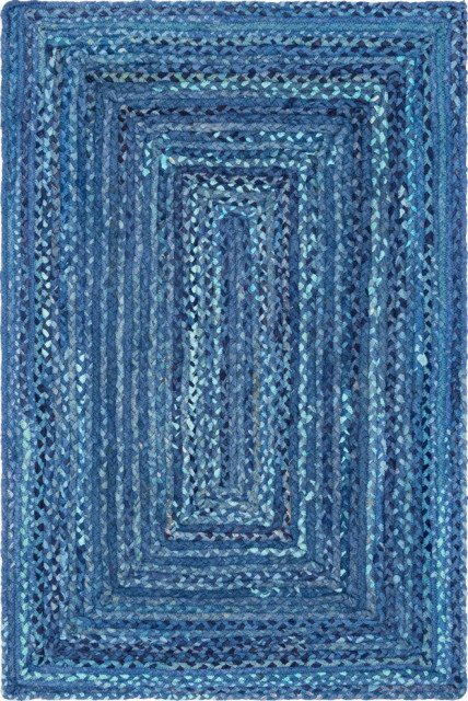 Rug Unique Loom Braided Chindi Blue Rectangular 4' 0 x 6' 0 ...