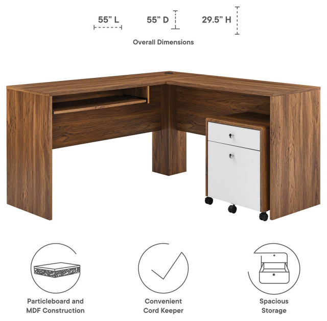 Computer Work File Desk Cabinet, White Walnut, Wood, Modern, Home ...