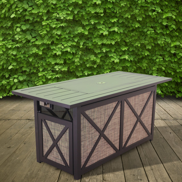 Courtyard Casual Santa Fe Rectangle Sling Base Fire Pit With Amber Fire ...