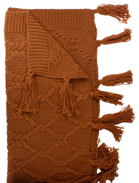 Golden Ochre Knit Throw Blanket with Tassels 50" x 60" - Scandinavian ...